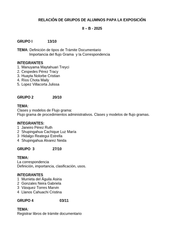 Relac de Grupos B para La Expos. | PDF