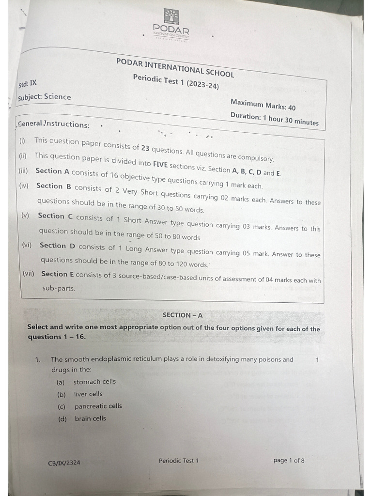 Science Last Year Question Paper | PDF
