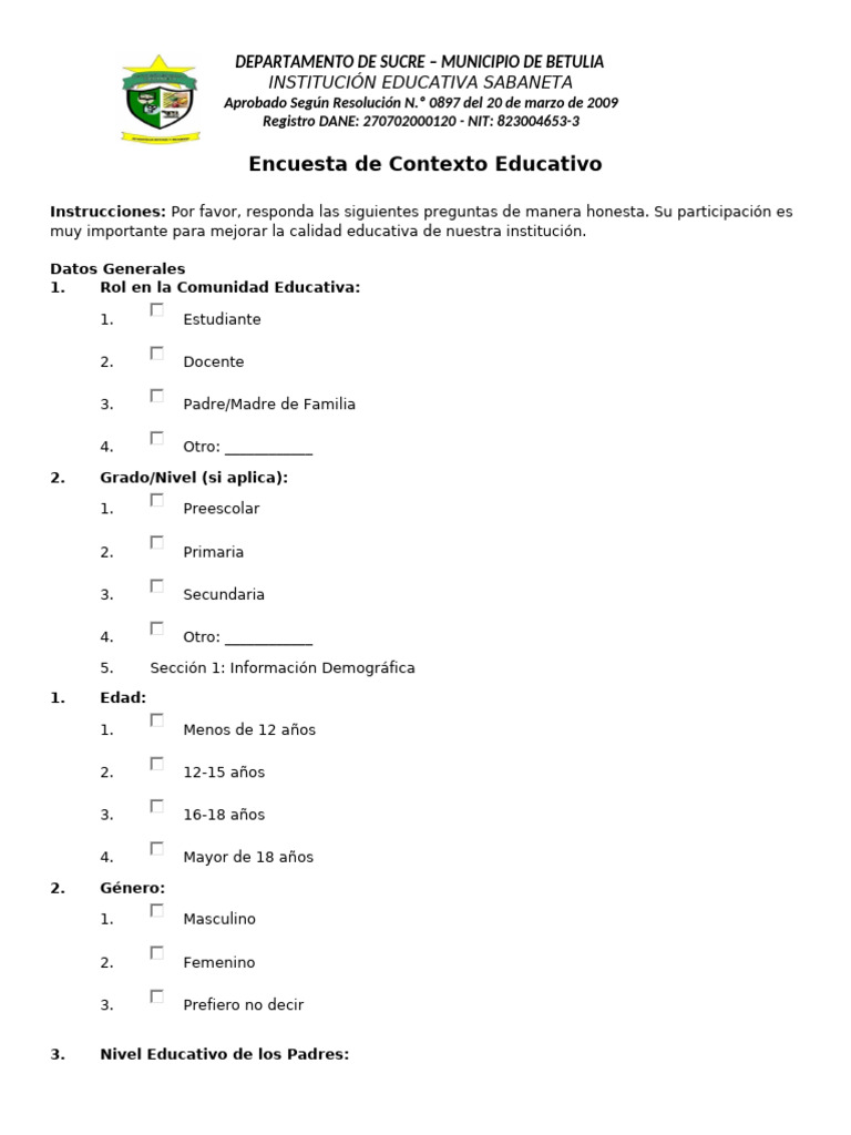 Encuesta Lectura de Contexto Micro | PDF | Educación primaria ...