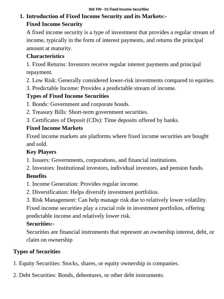 Fixed Income Securities Overview | PDF | Bonds (Finance) | Securities ...