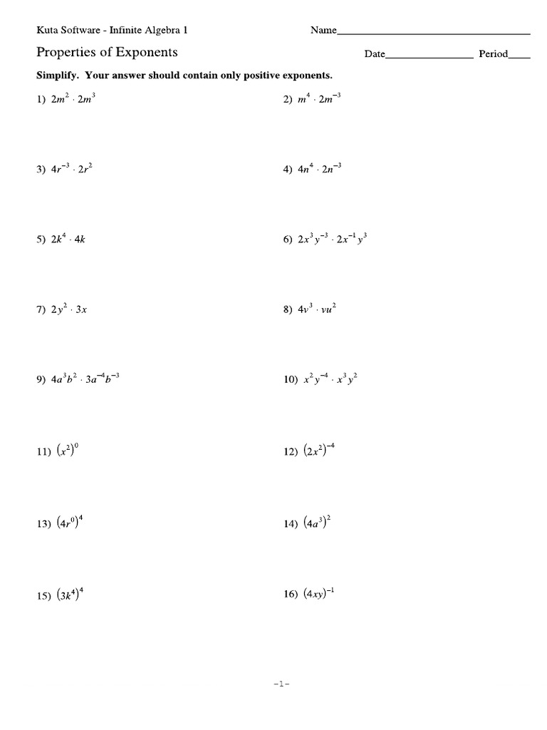 Exponents Honors Worksheet 23-Aug-2025 | PDF