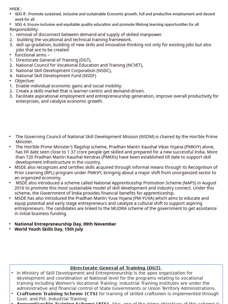 MSDE: Advancing Skill Development in India | PDF | Vocational Education ...