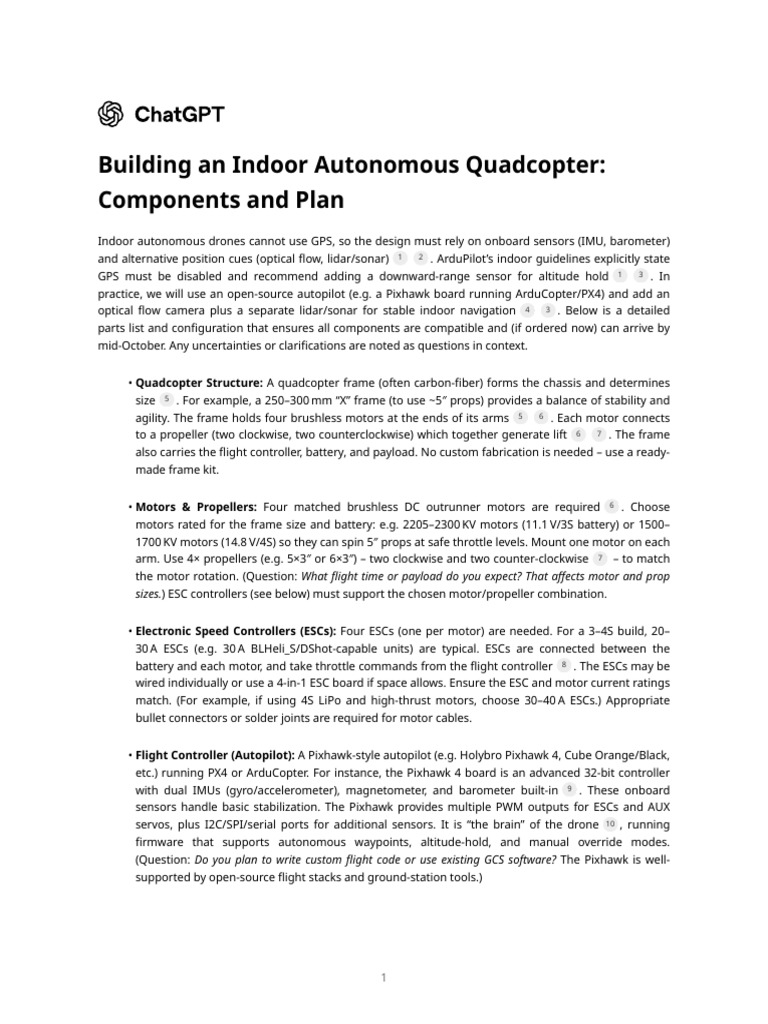 Building An Indoor Autonomous Quadcopter - Components and Plan | PDF ...