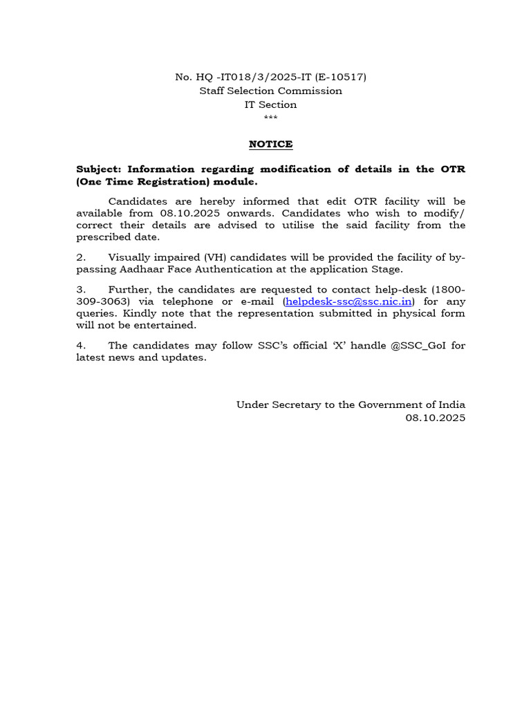 SSC OTR Correction Form | PDF