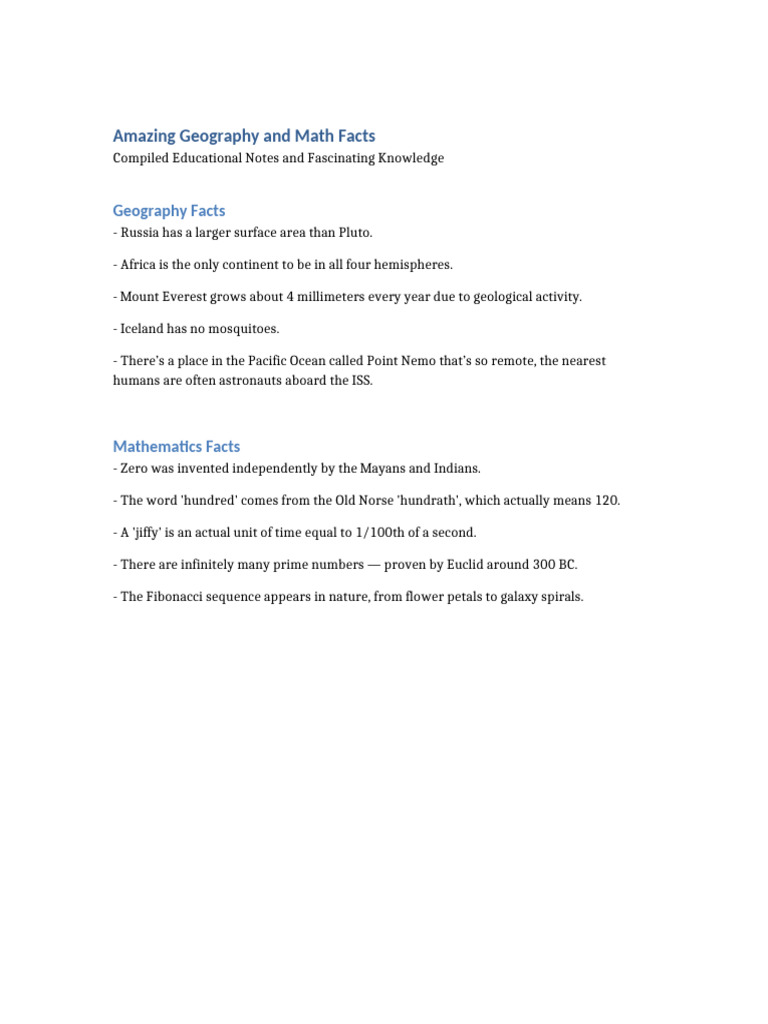 Amazing Geography and Math Facts | PDF