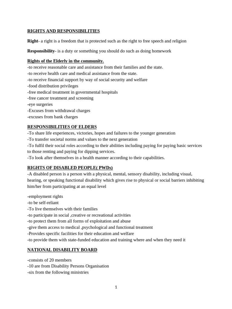 Rights and Responsibilities Form 3 Heritage | PDF | Disability | Social ...