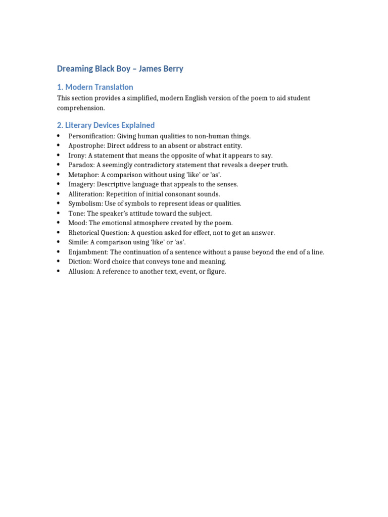 Analysis of "Dreaming Black Boy" Poem | PDF