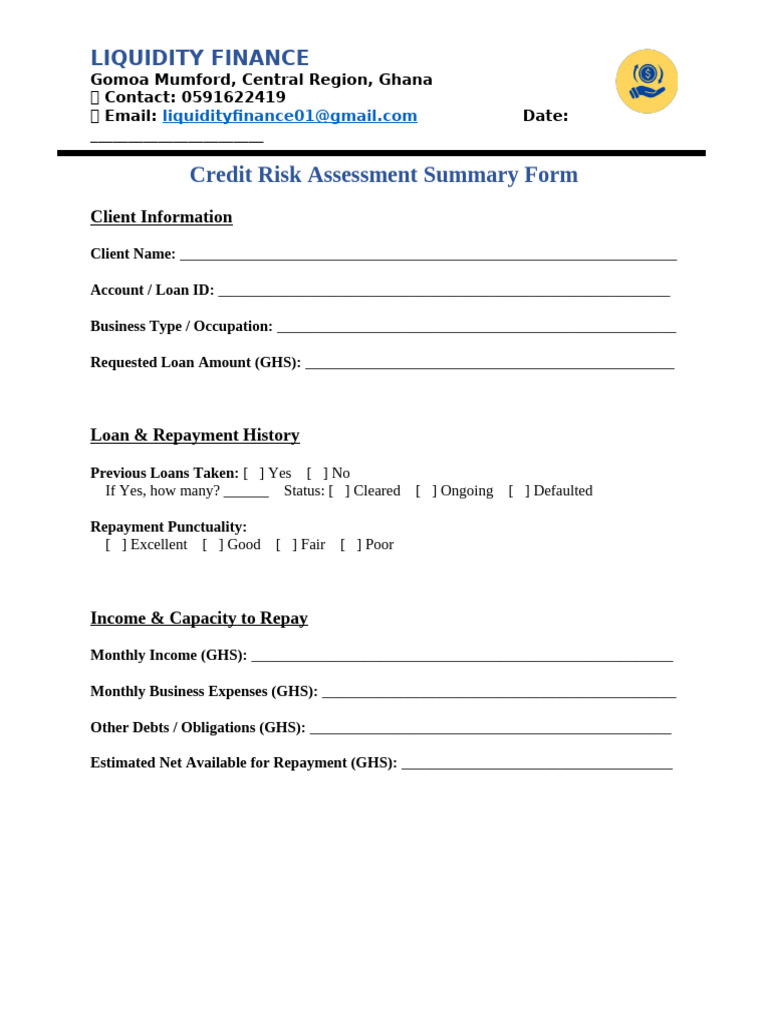 Credit Risk Assessment Form Template | PDF
