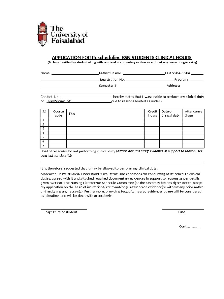 Rescheduling Application for BSN Clinical Hours | PDF | Medicine ...