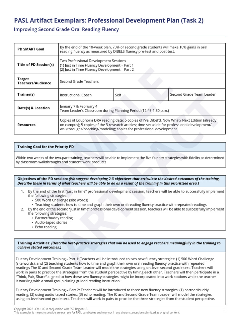 PASL Artifact Exemplars - Professional Development Plan (Task 2) | PDF | Cognition | Pedagogy