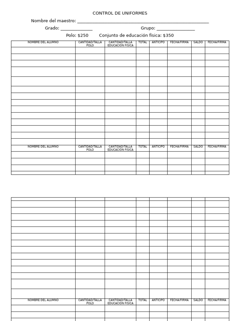 Control de Uniformes Escolares | PDF