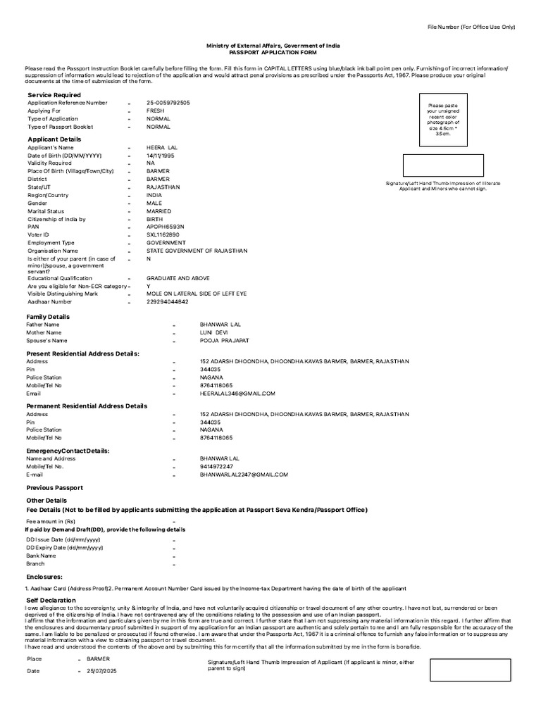 Indian Passport Application Form Details | PDF | Passport ...
