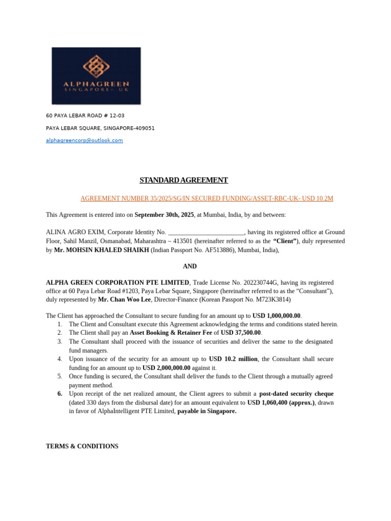 Alina StandardAgreement | PDF
