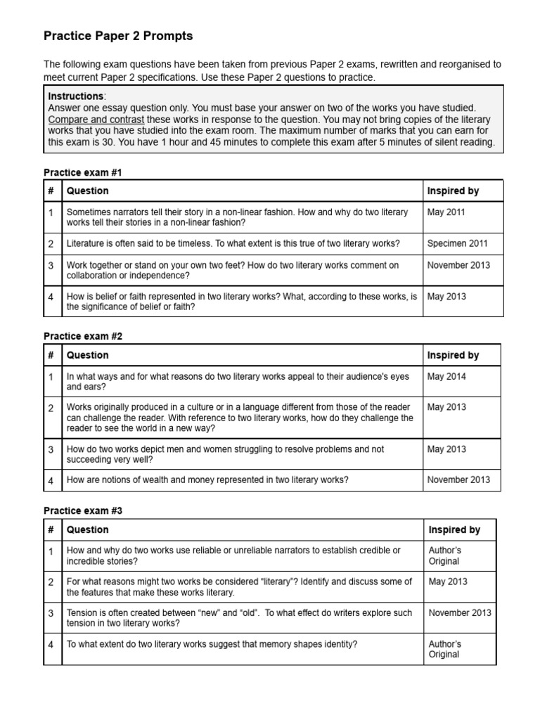 Practice Paper 2 Prompts | PDF | Narrative