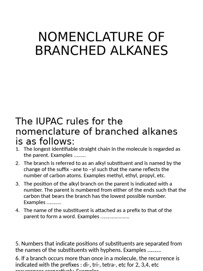 Nomenclature of Branched Alkanes | PDF
