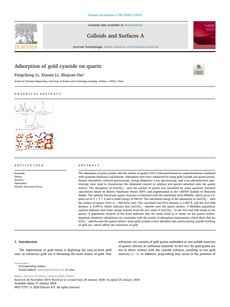 Gold Cyanide Adsorption on Quartz Surface | PDF | Adsorption | Density ...