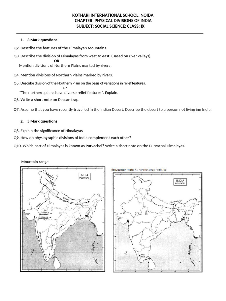 Physical Features of India-Revision Woksheet 2 | PDF