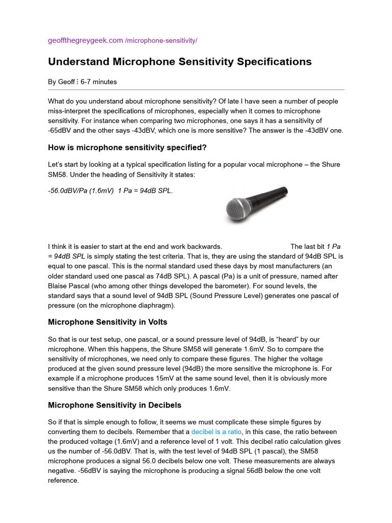 Microphone Sensitivity Explained | PDF | Decibel | Microphone