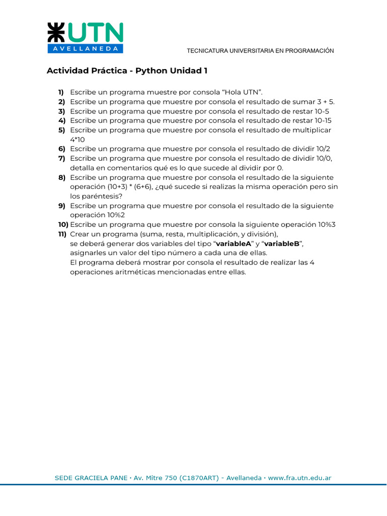 Ejercicios Prácticos - Python Unidad 1-A | PDF