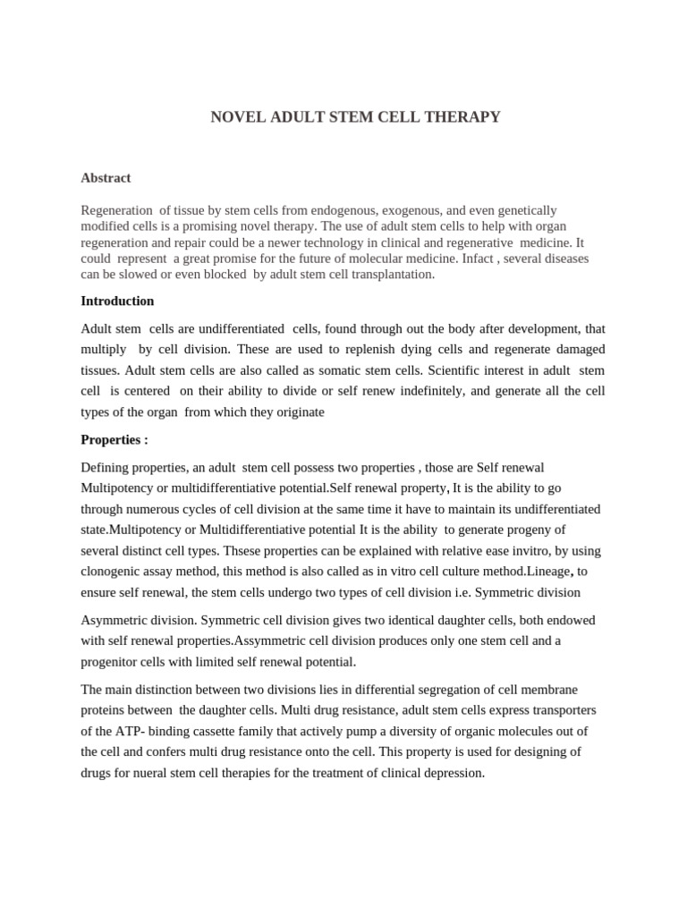 Novel Adult Stem Cell Therapy | PDF | Stem Cell | Cardiac Muscle