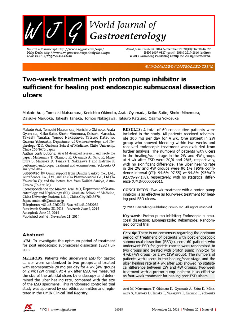 Two-Week Treatment With Proton Pump Inhibitor Is Sufficient For Healing ...