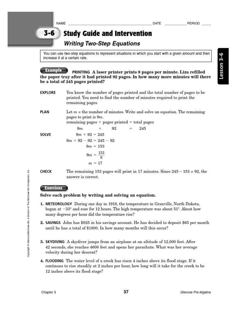 3-6 Writing Two-Step Equations | PDF
