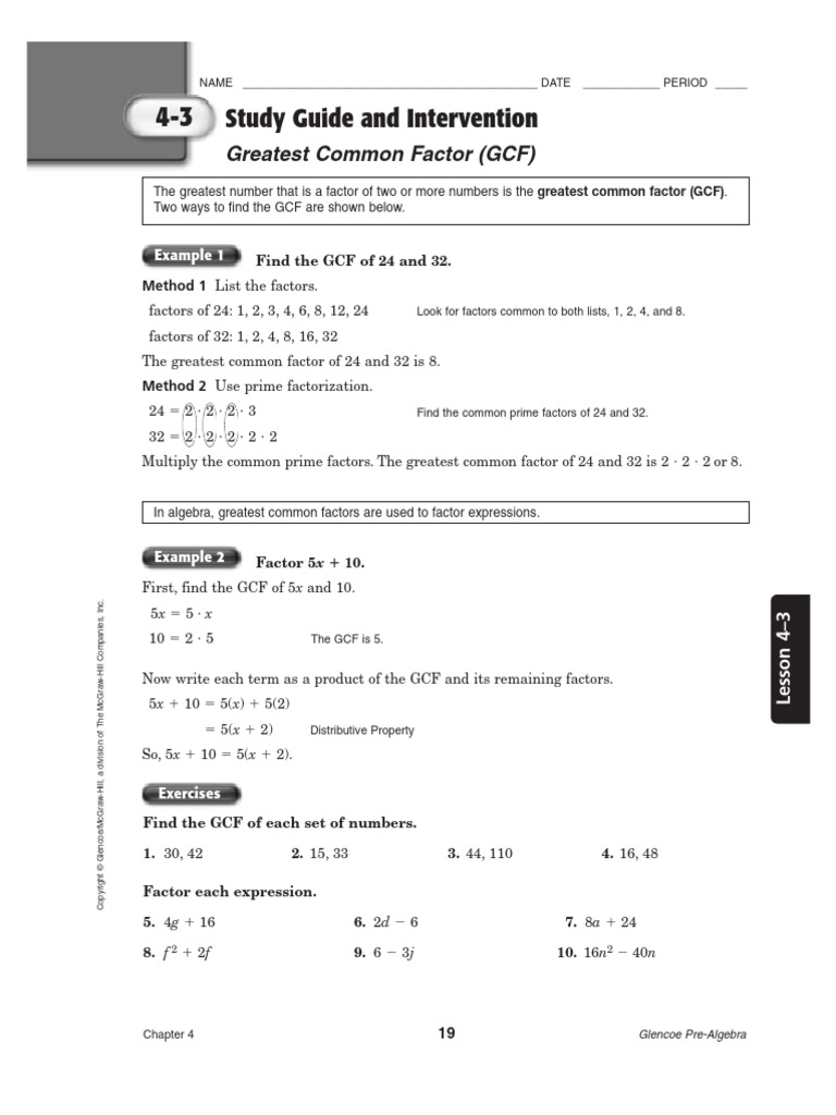 4-3 Greatest Common Factor (GCF) | PDF