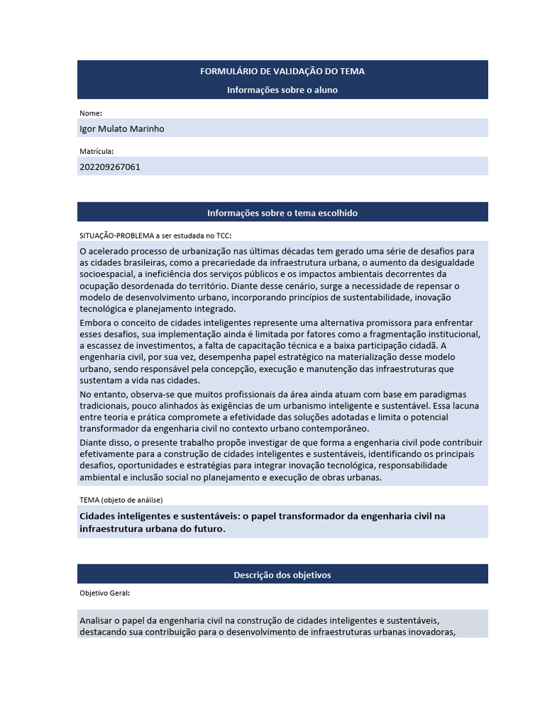 Formulario Plano de Projeto Final Novo | PDF | Engenharia Civil | Cidade