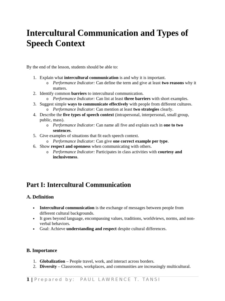 5 Intercultural Communication and Types of Speech Context | PDF ...