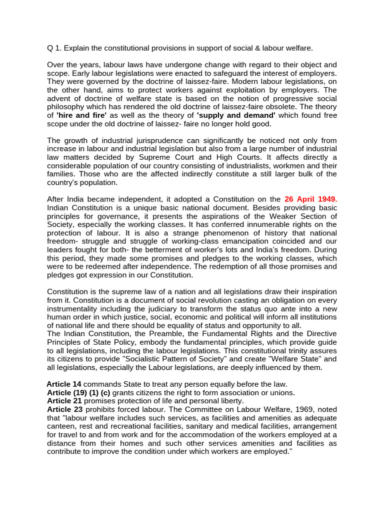 Labour Welfare and Indian Constitution | PDF | Labour Law | Government