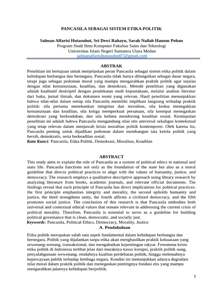 Jurnal Pancasila Kelompok 9 (Etika Pancasila Dalam Sistem Politik) | PDF
