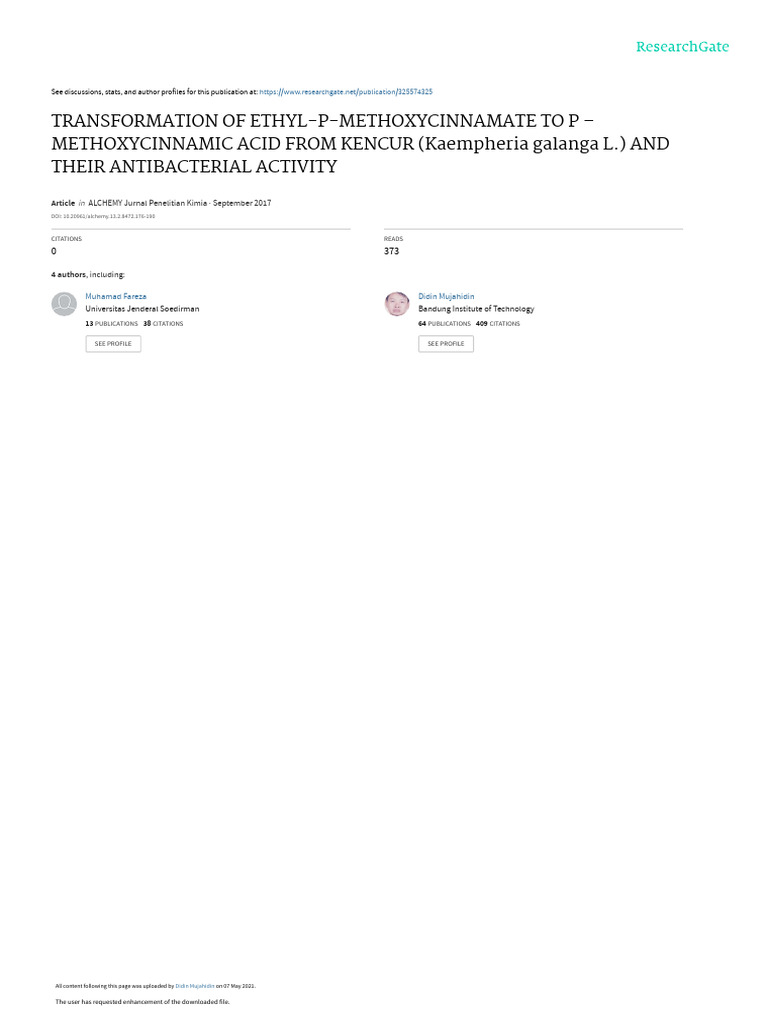 Transformation of Ethyl-P-Methoxycinnamate To P - Methoxycinnamic Acid ...