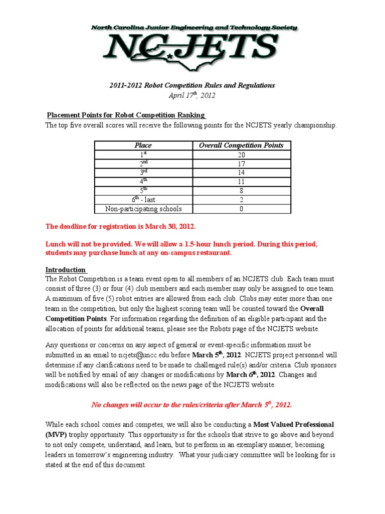 2012 Robot Competition Rules | PDF | Robot | Robotics