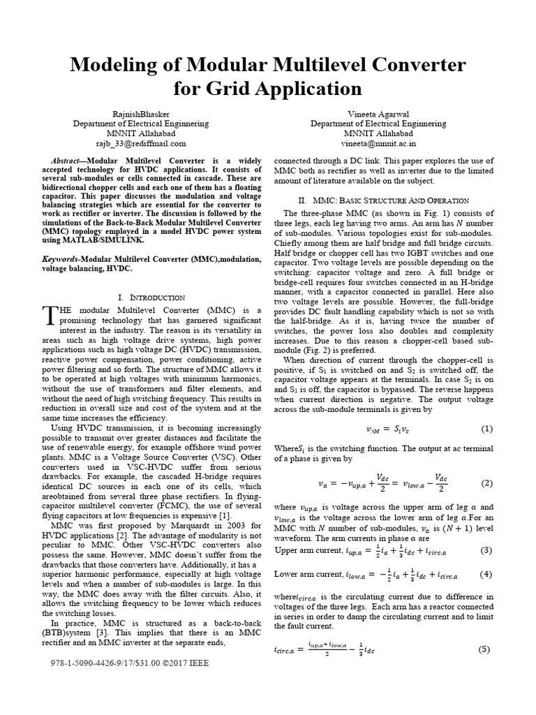 Paper 12 Modeling of Modular Multilevel Converter For Grid Application ...