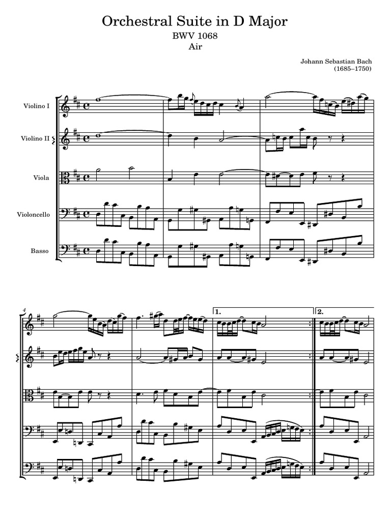 Air From Orchestral Suite No BWV in D Major Bach-1 | PDF | Orchestral ...