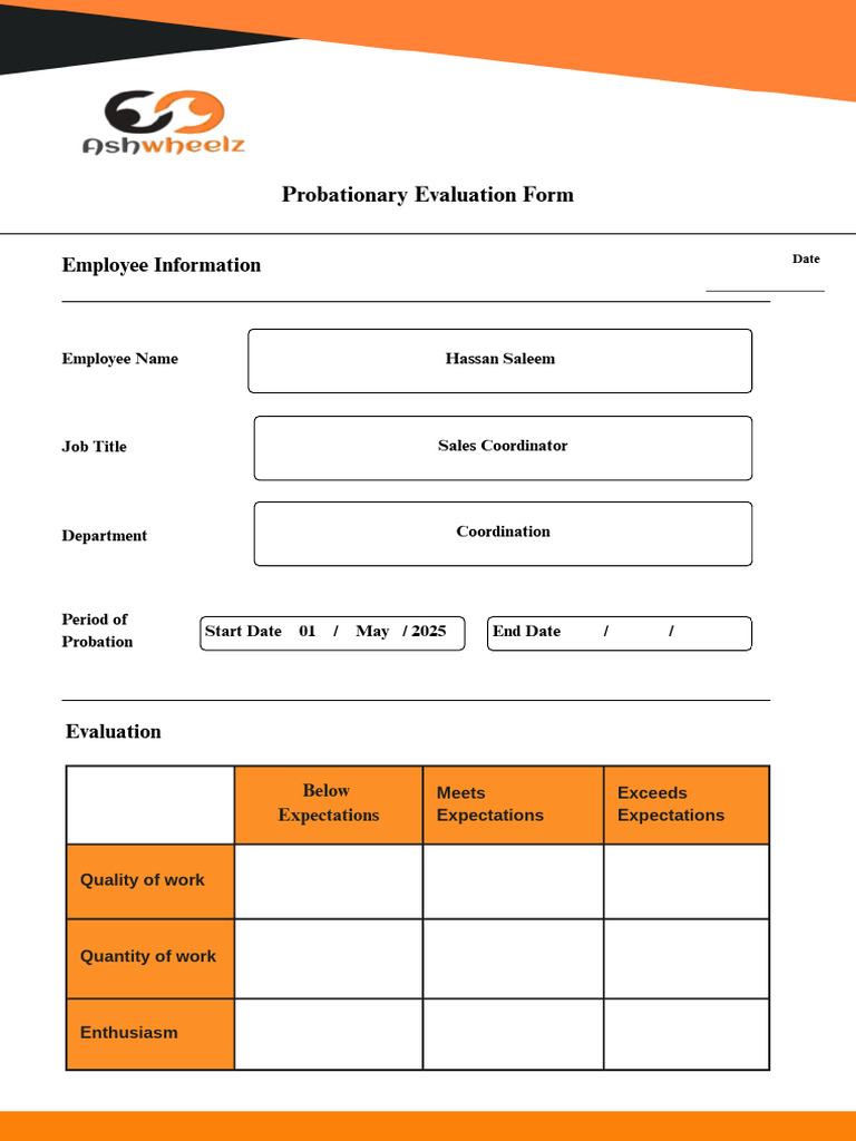 Probationary Evaluation Form (Hassan Saleem) | PDF