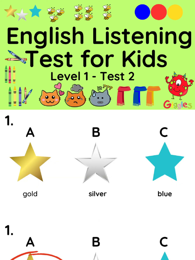 ESL - English Listening Test For Kids - Level One - Test 2 | PDF