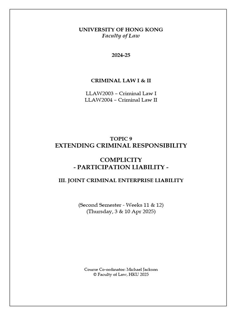 2.1 Outline - III (Participation Liability - Joint Criminal Enterprise ...
