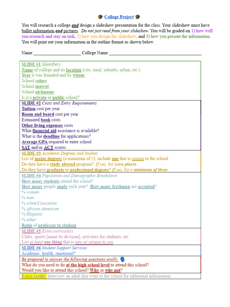 College Research Project Guidelines | PDF