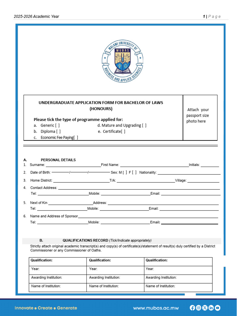 Mubas LLB 2025-2026 Application Form | PDF | Banks | Educational Stages