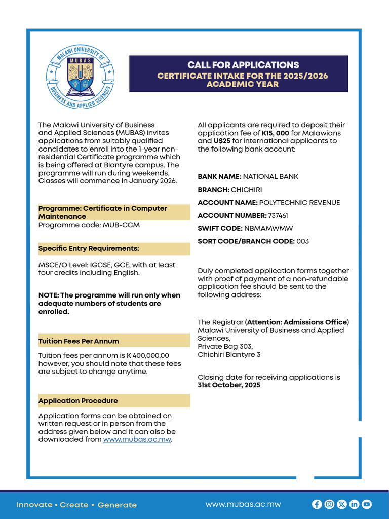 Mubas Certificate Intake For The 2025.2026 (Edited) | PDF