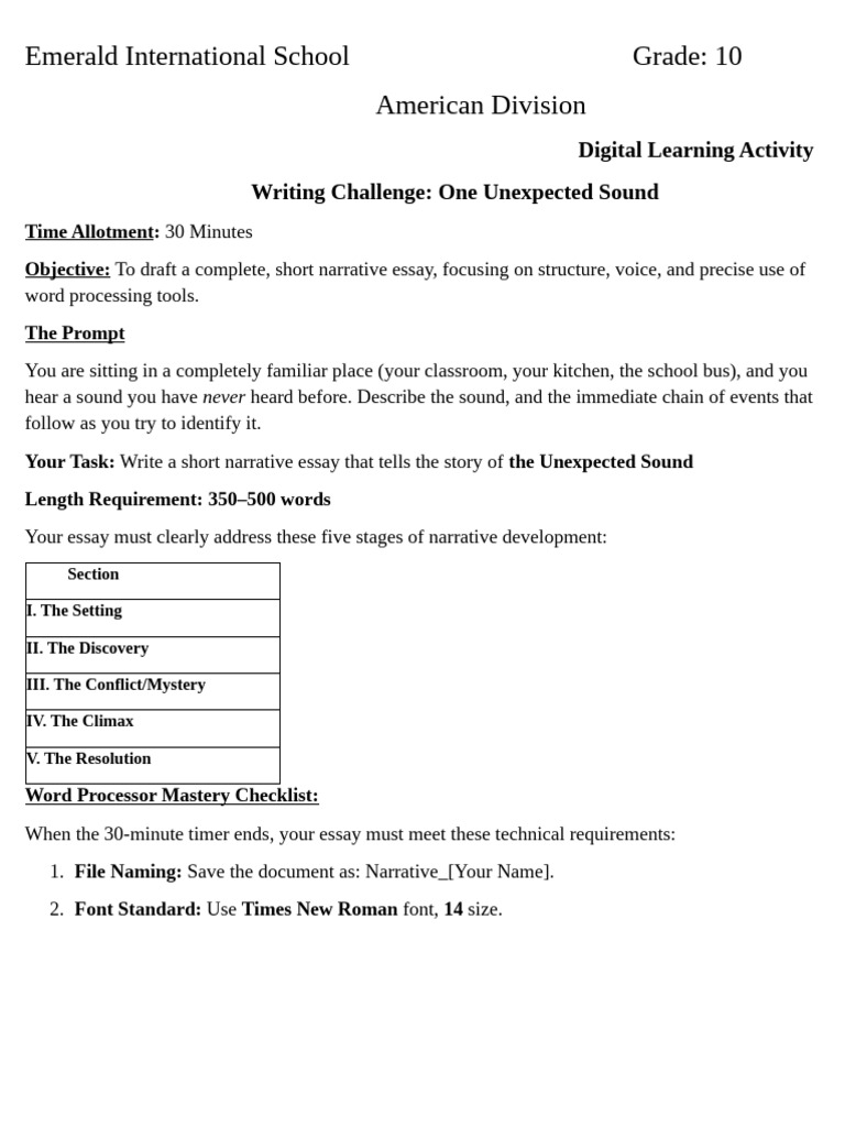 Grade 10 Narrative Essay Challenge | PDF