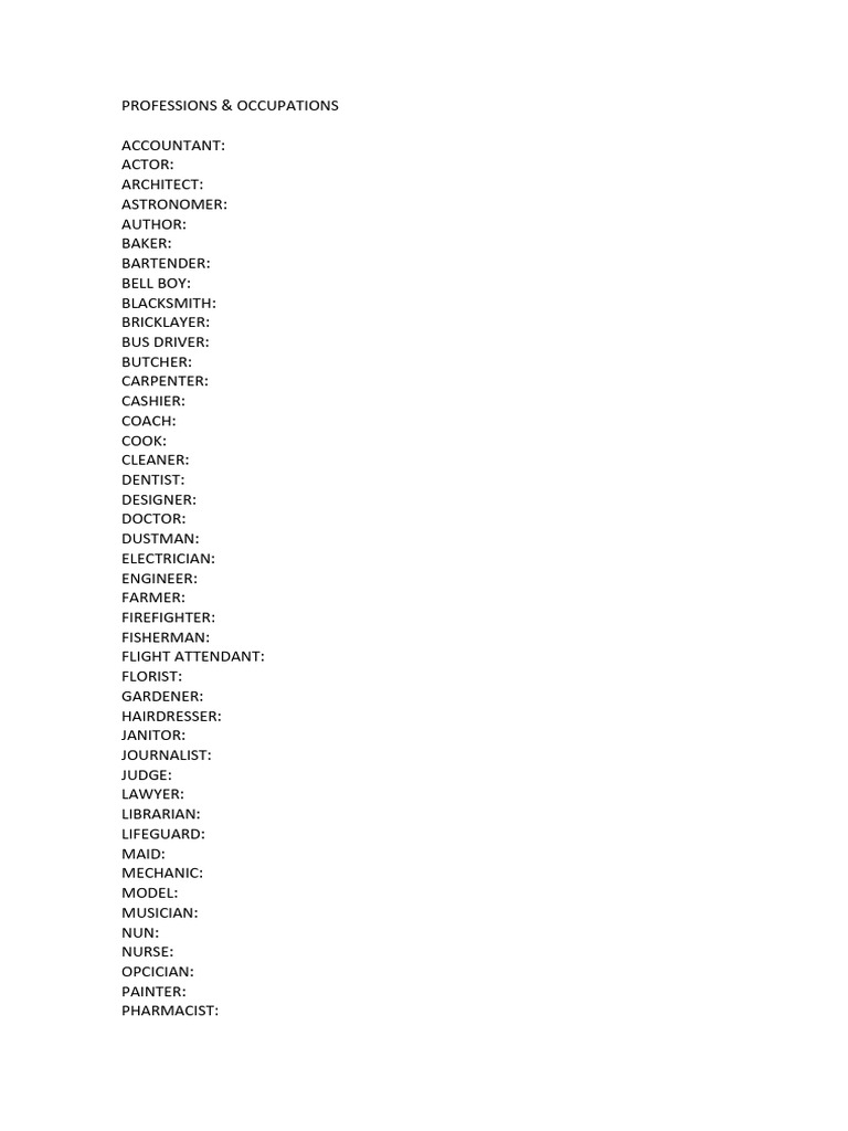 List of Various Professions | PDF