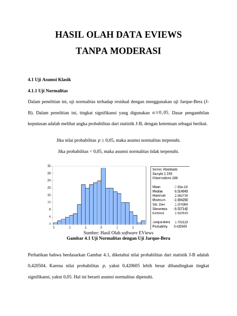 Hasil Olah Data Eviews Dan Interpretasi TANPA MODERASI | PDF