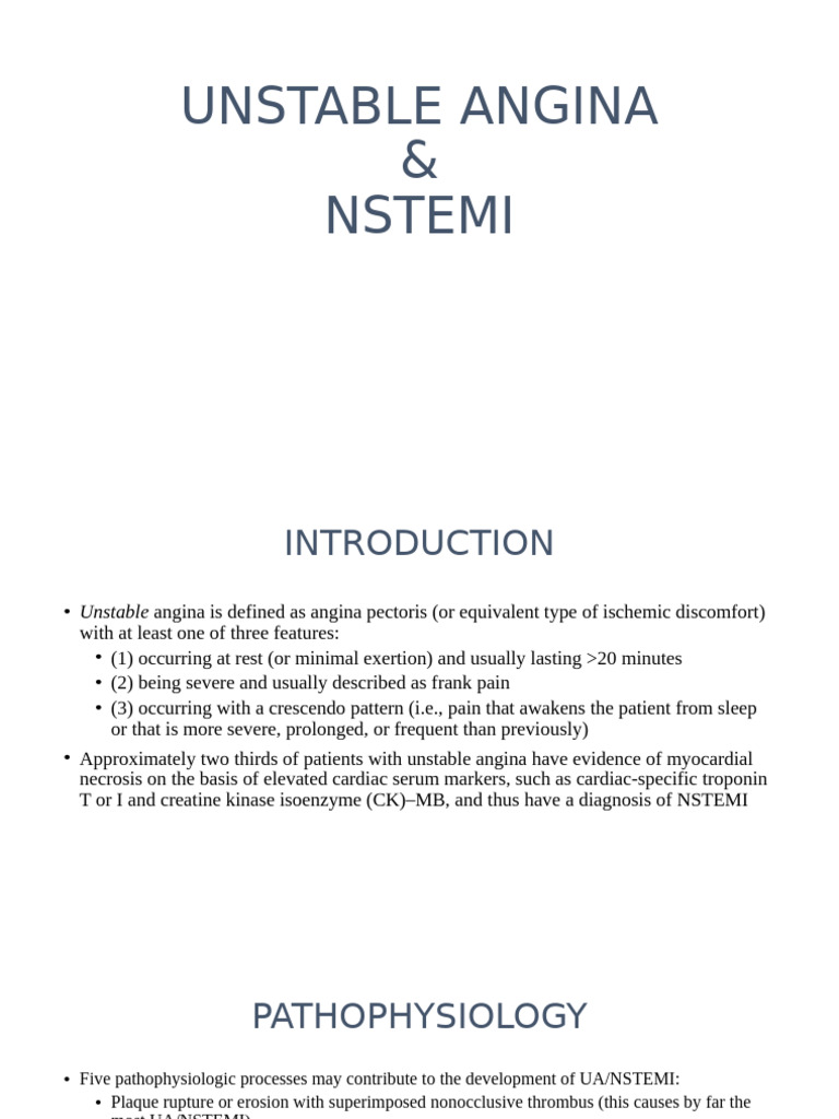Lec-7. Unstable Angina & NSTEMI | PDF | Myocardial Infarction | Medical Specialties