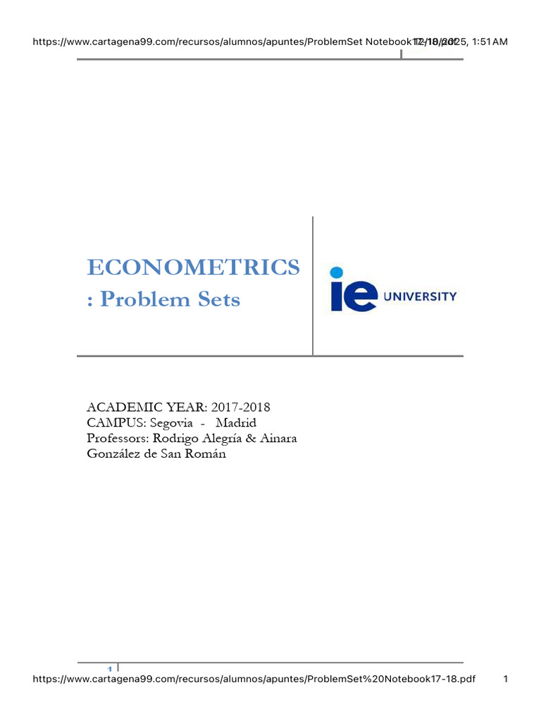 Econometrics Problem Sets 2017-2018 | PDF | Linear Regression ...