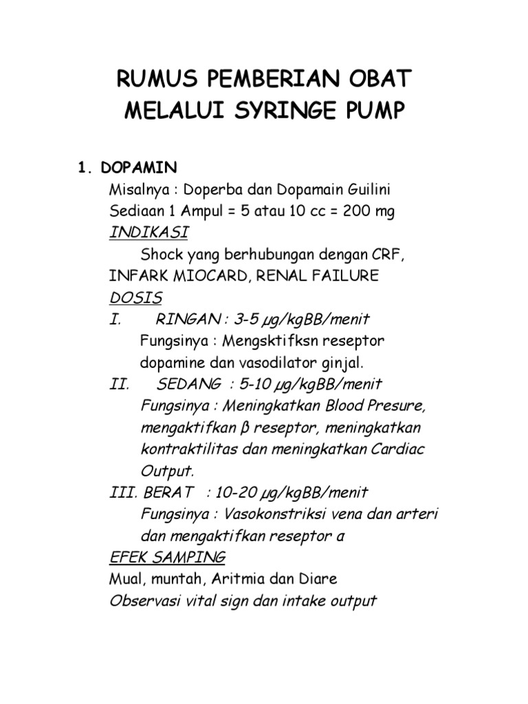 Rumus Pemberian Obat Melalui Syringe Pump | PDF