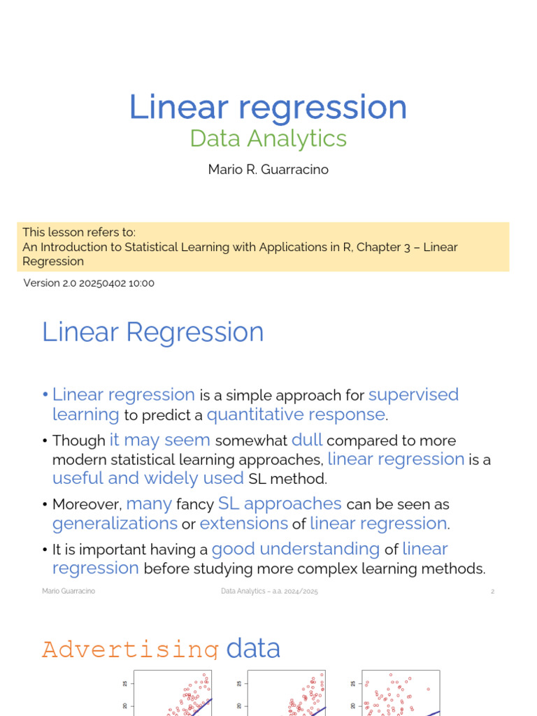 Lesson 05 Linear Regression | PDF | Errors And Residuals | Linear ...