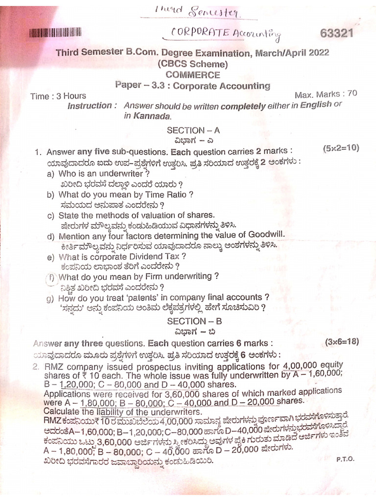 Corporate Accounting 2022 QP | PDF