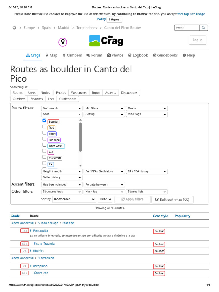 Routes - Routes As Boulder in Canto Del Pico - Thecrag | PDF